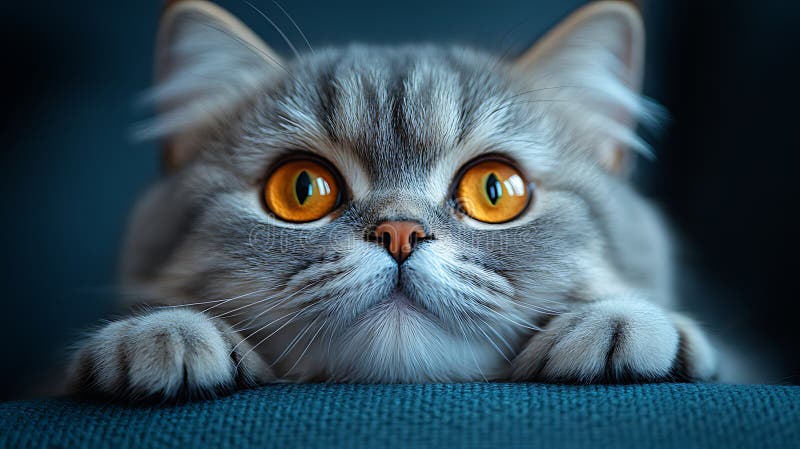Close-up Portrait of a Grey Cat with Bright Orange Eyes, Looking Curiously Forward Stock ...