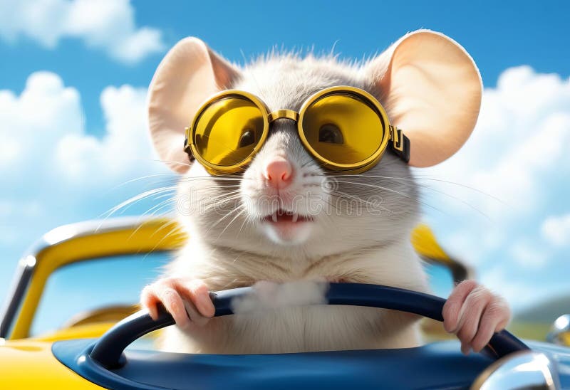 A Close-up Portrait of a Grey Mouse Wearing Goggles Stock Illustration ...