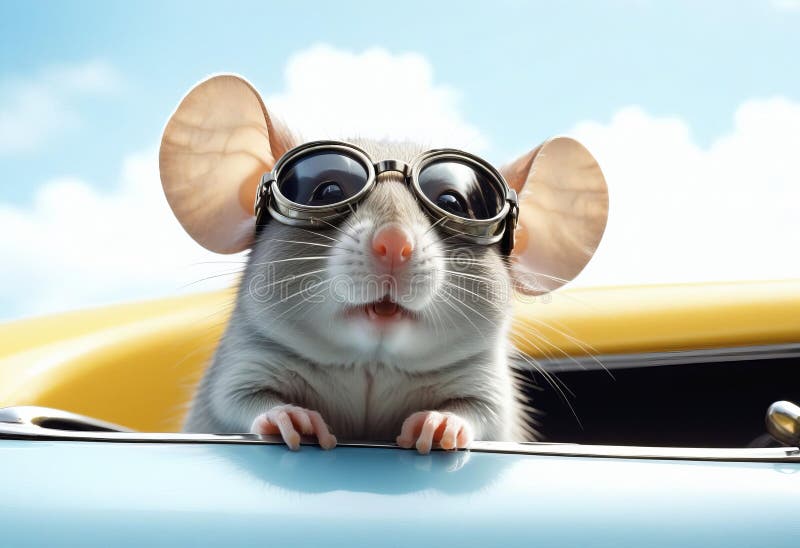 A Close-up Portrait of a Grey Mouse Wearing Goggles Stock Illustration ...