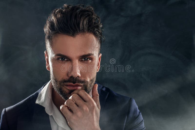 Close Up Portrait of a Handsome Elegant Man with Bearded Manly Face ... Close Up Portrait of a Handsome Elegant Man with Bearded Manly Face ...