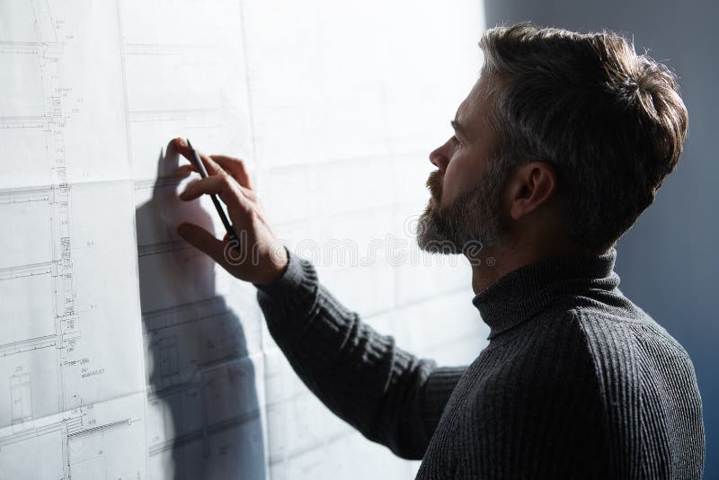 Close-up Portrait of Handsome Man Concentrated on Work. Architect ...