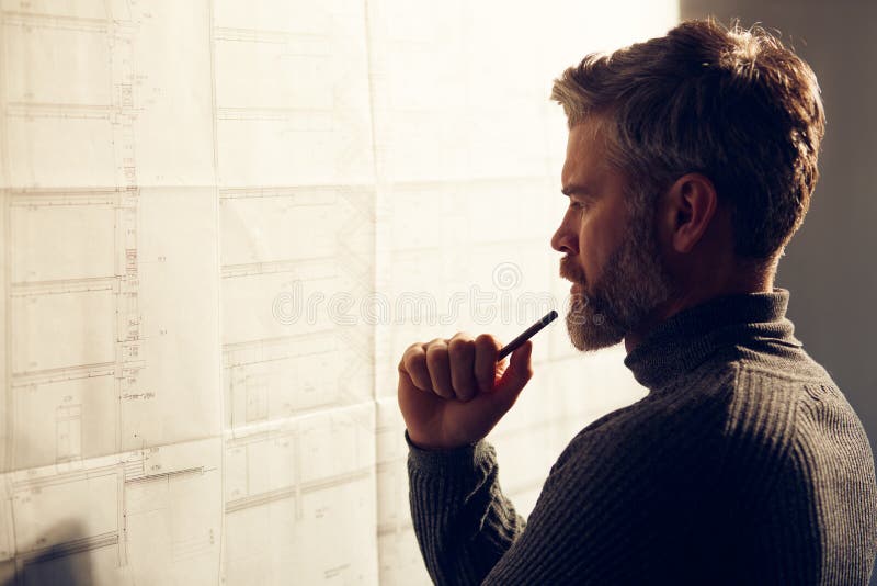 Close-up Portrait of Handsome Man Concentrated on Work. Architect ...