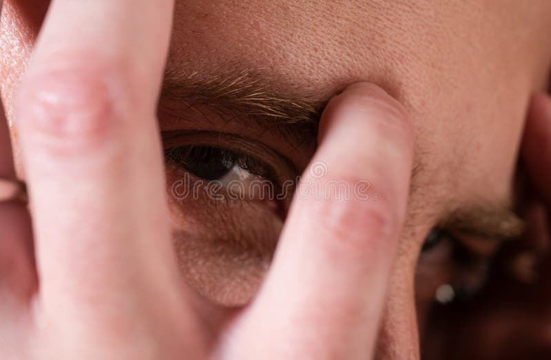 Close Up Portrait of Handsome Man. Guy Covered Face with Hands and ...