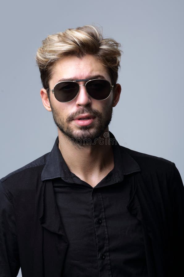 Close Up Portrait Of Handsome Stylish Man In Sunglasses Stock Image