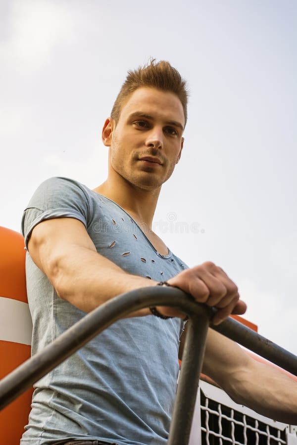 Close-up Portrait of Handsome Young Man Outside Stock Photo - Image of ...