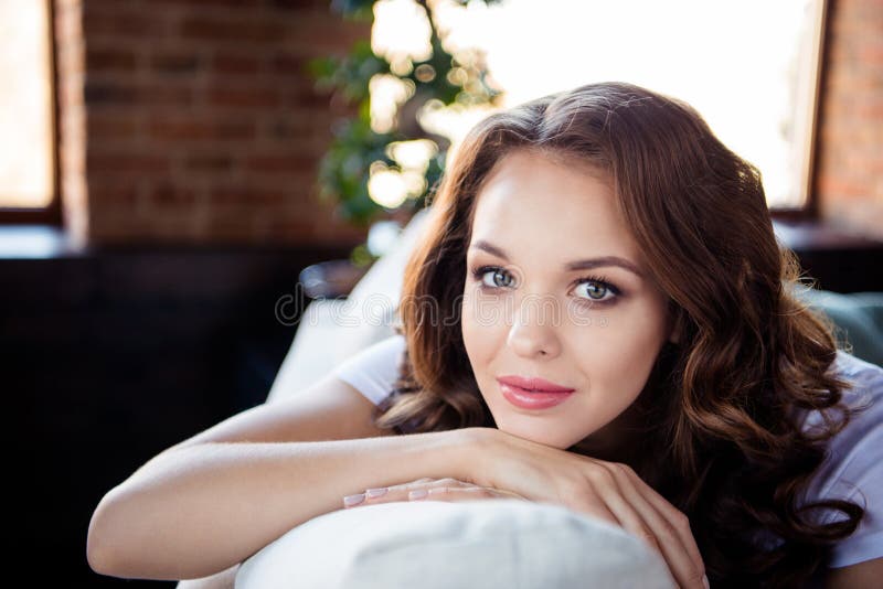 Close Up Portrait Of Her She Nice Looking Attractive Lovable Lovely