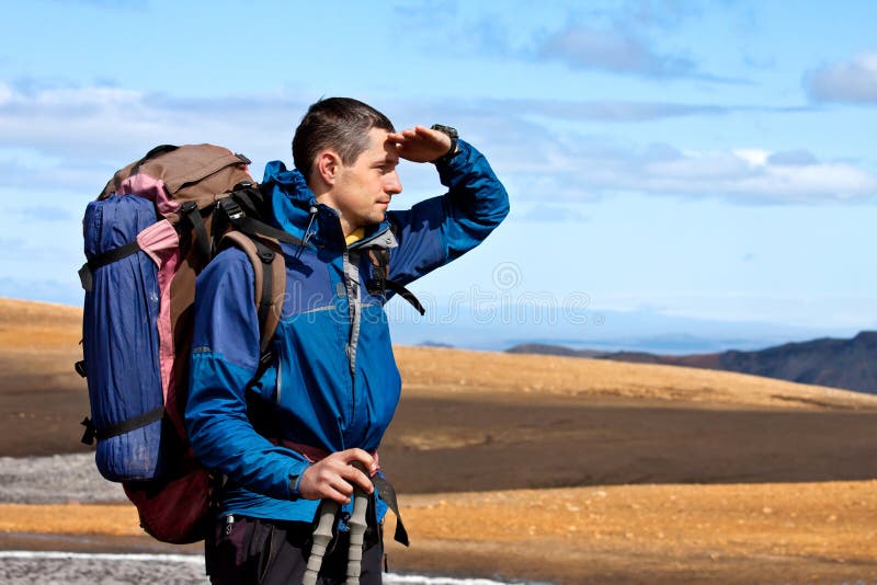 Close Up Portrait of Hiker Looking at the Horizon Stock Photo - Image ...