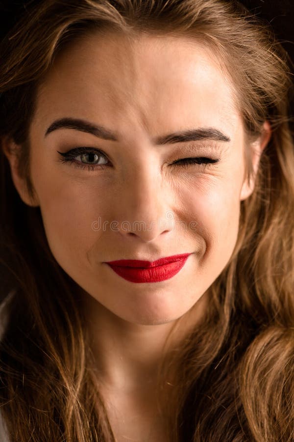 Close-up Portrait of Lady with Red Lips Stock Image - Image of shine ...