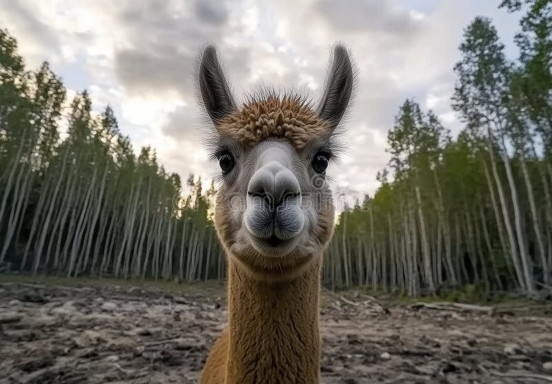 Curious Alpaca Portrait in Forest Setting Stock Illustration ...