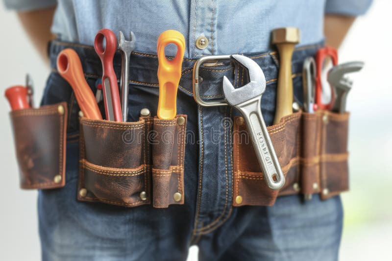Close Up Portrait of Maintenance Worker with Tool Kits Against Rugged ...