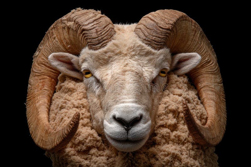Close-up Portrait of a Majestic Ram with Large Horns Stock Illustration ...