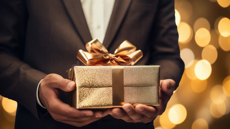 Close-up Portrait of a Man Holding a Present in His Hands with Wrapped ...