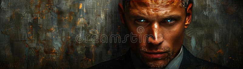 Close Up Portrait of a Man with Intense Expression Stock Illustration ...
