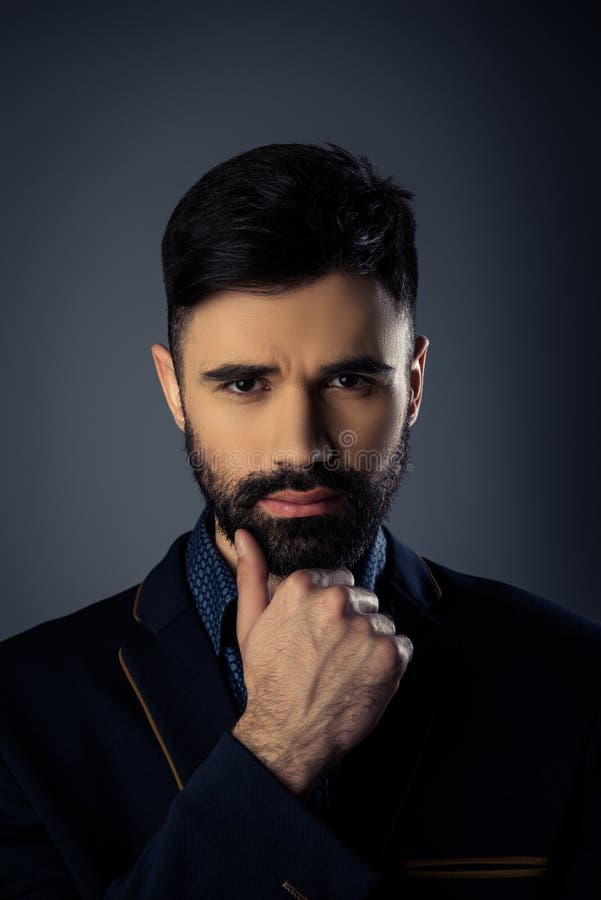 Close Up Portrait of Minded Man Thinking about Smth Stock Photo - Image ...