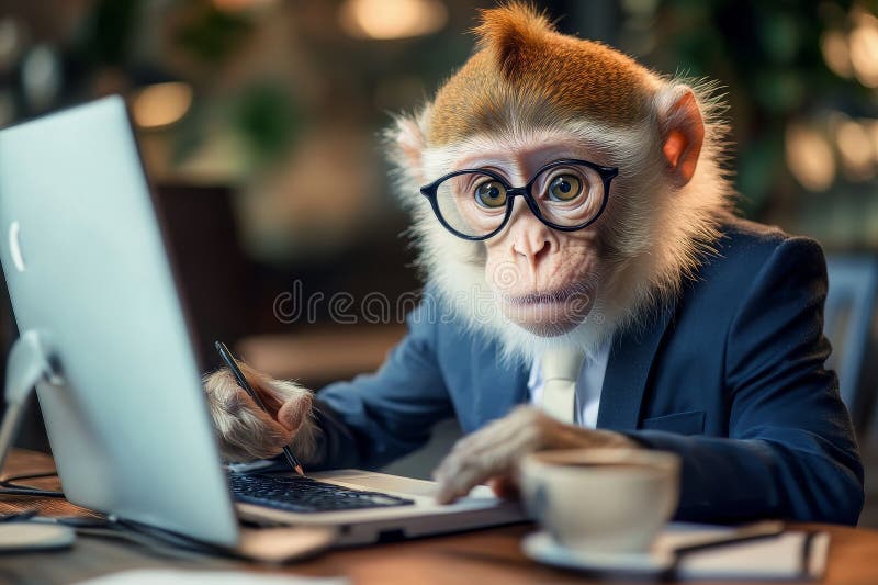 A Close Up Portrait of a Monkey at an Office Worker S Desk in Stock ...
