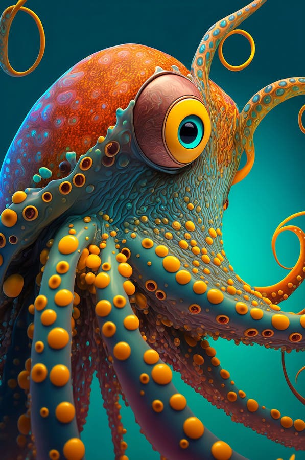 Close-up Portrait of a Multi-colored Octopus on a Bright Blue ...