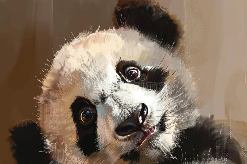 A Close-up Portrait of a Panda with Its Head Tilted, Looking Directly ...