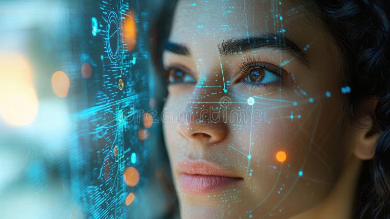 Close-up Portrait of a Person Interacting with a Digital Augmented ...