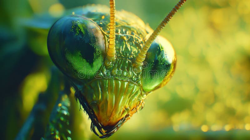 Close-up Portrait of a Praying Mantis with Vibrant Green Eyes Stock ...