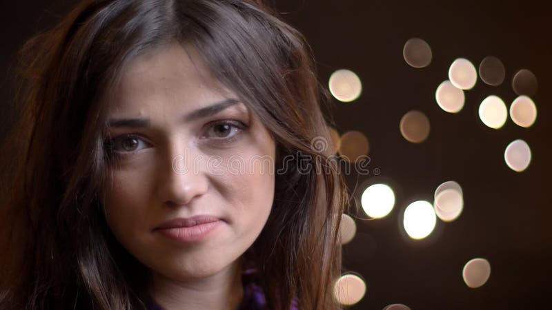 Close Up Portrait Of Pretty Caucasian Brunette Girl Watching