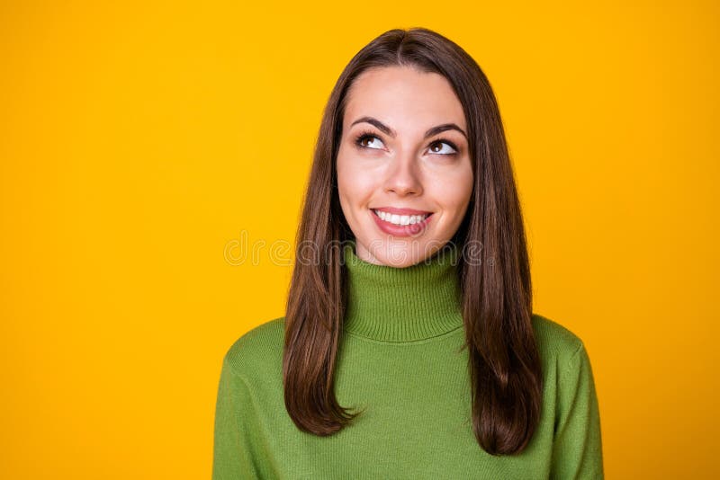 Close Up Portrait Of Pretty Curious Dreamy Cheerful Girl Overthinking