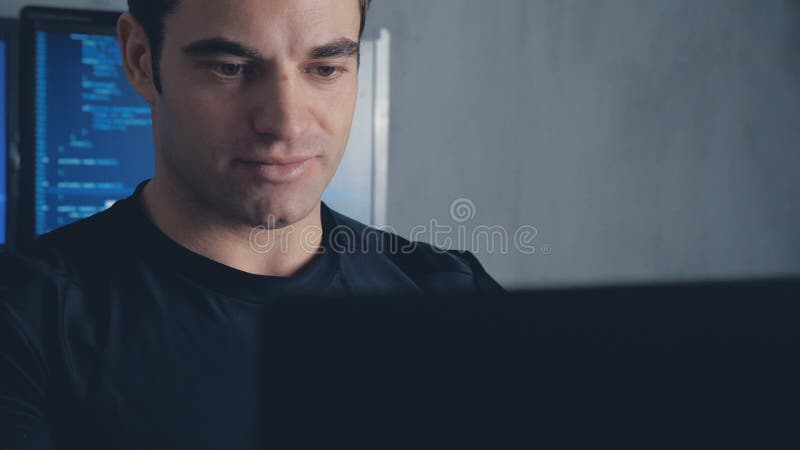 Programmer Developer Writes the Source Code of the Software. Male ...