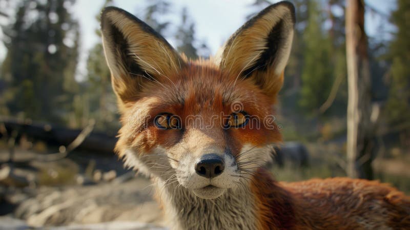 Close-up Portrait of a Red Fox with Alert Eyes in a Forest Stock ...