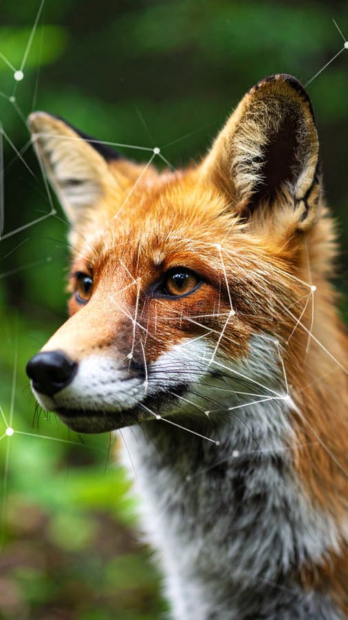 Close-up Portrait of a Red Fox with a Digital Overlay of Connecting Lines and Dots Stock Photo ...