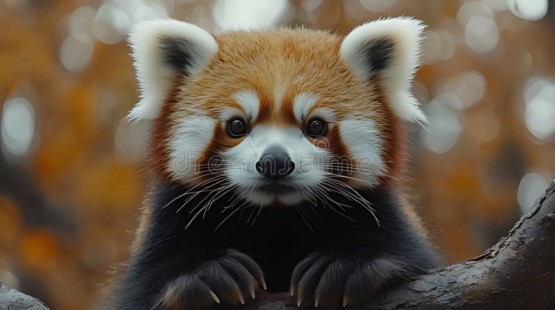 Close-up Portrait of a Red Panda Sitting on a Branch, Looking Directly ...