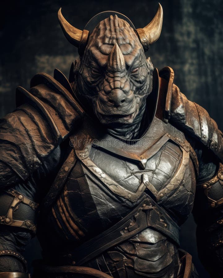 Rhino-like Creature in Armor. Created by Generative Artificial ...