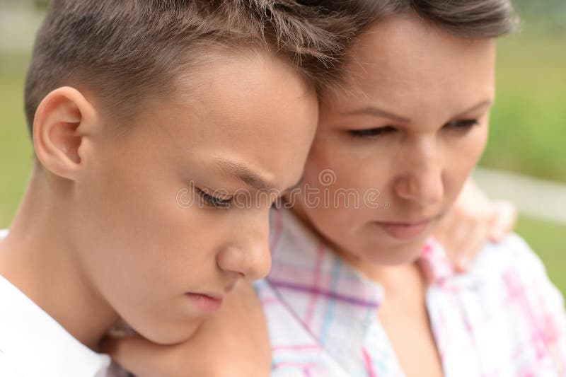 Close Up Portrait of Sad Mother with Son Stock Image - Image of lovely ...