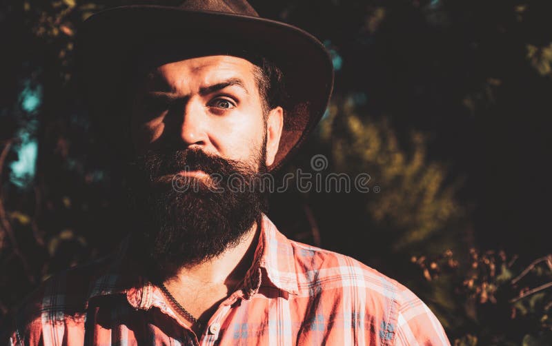 Close Up Portrait of Serious Man in Cowboy Hat. Stock Image - Image of ...