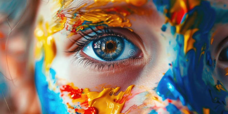 Close Up of Portrait of Attractive Children with Stained Color on Face ...