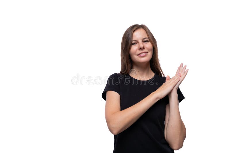 Close-up Portrait of a Slim Cute Woman Dressed in Basic Casual Clothes ...