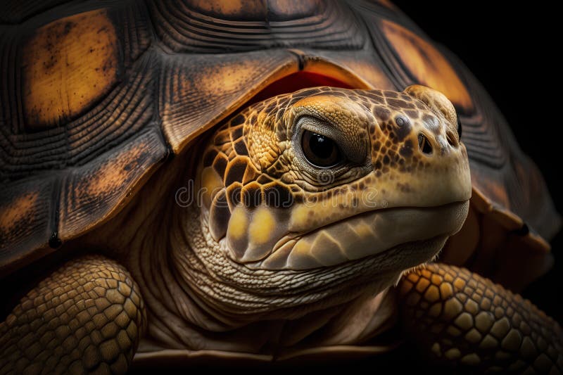 Close Up Portrait of a Tortoise on Black Background, Studio Shot Stock ...