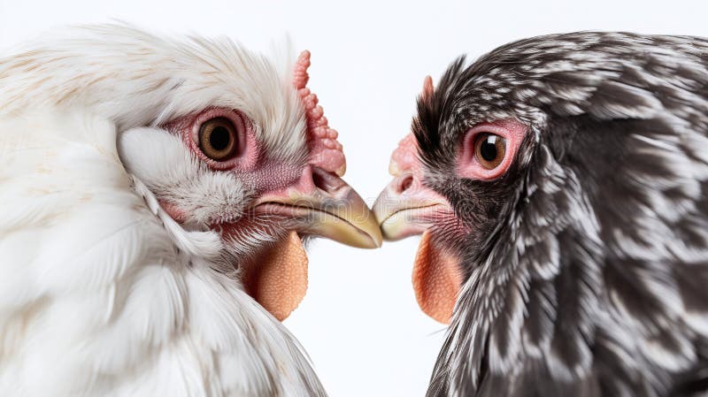 Close Up Portrait of Two Different Breeds of Chickens Facing Each Other ...