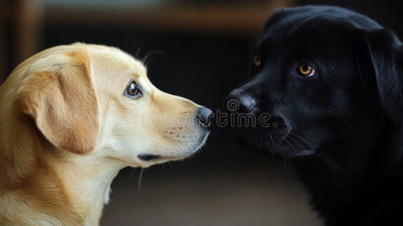 Close Up Portrait of Two Dogs: a Black and a Light Brown Labrador Stock ...