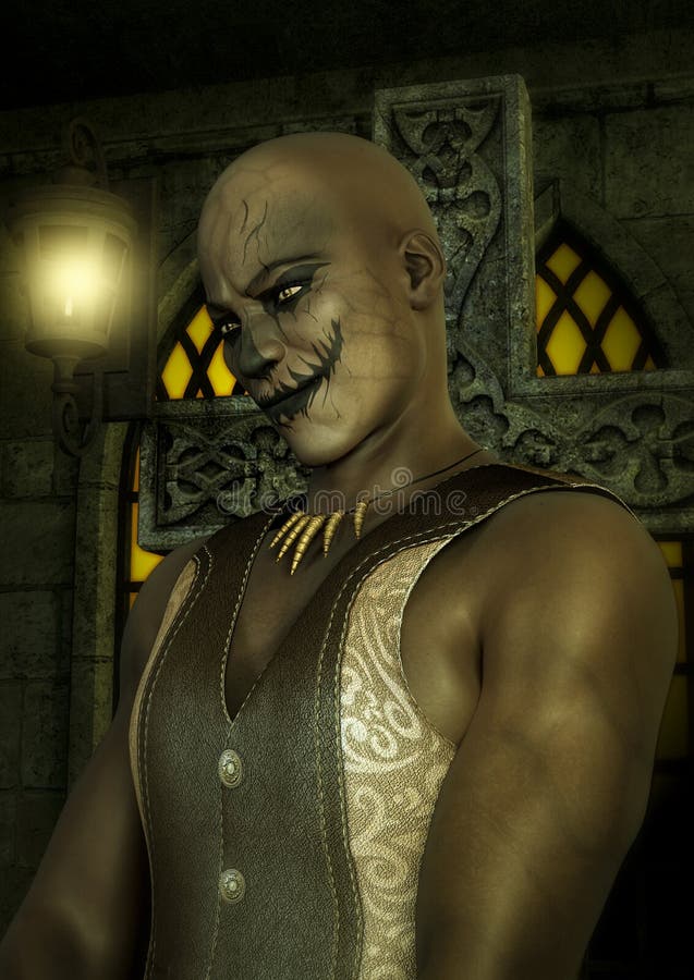 Close-up Portrait of a Voodoo Man with a Cross on His Back. Stock ...