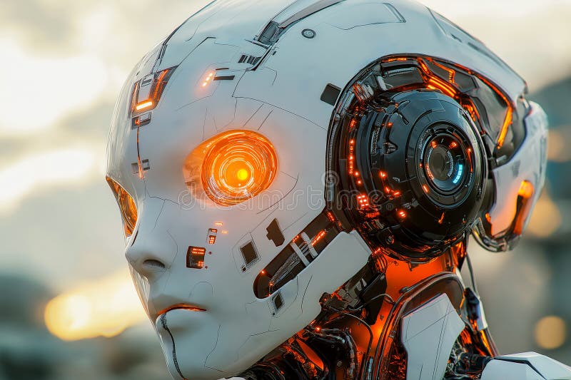 Close Up Portrait of White Modern Bionic Person. Humanoid Cyborg ...