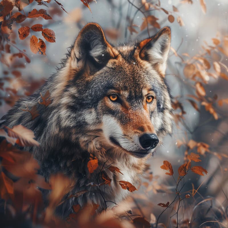 A Close-up Portrait of a Wild Wolf in Fall. AI Stock Illustration ...