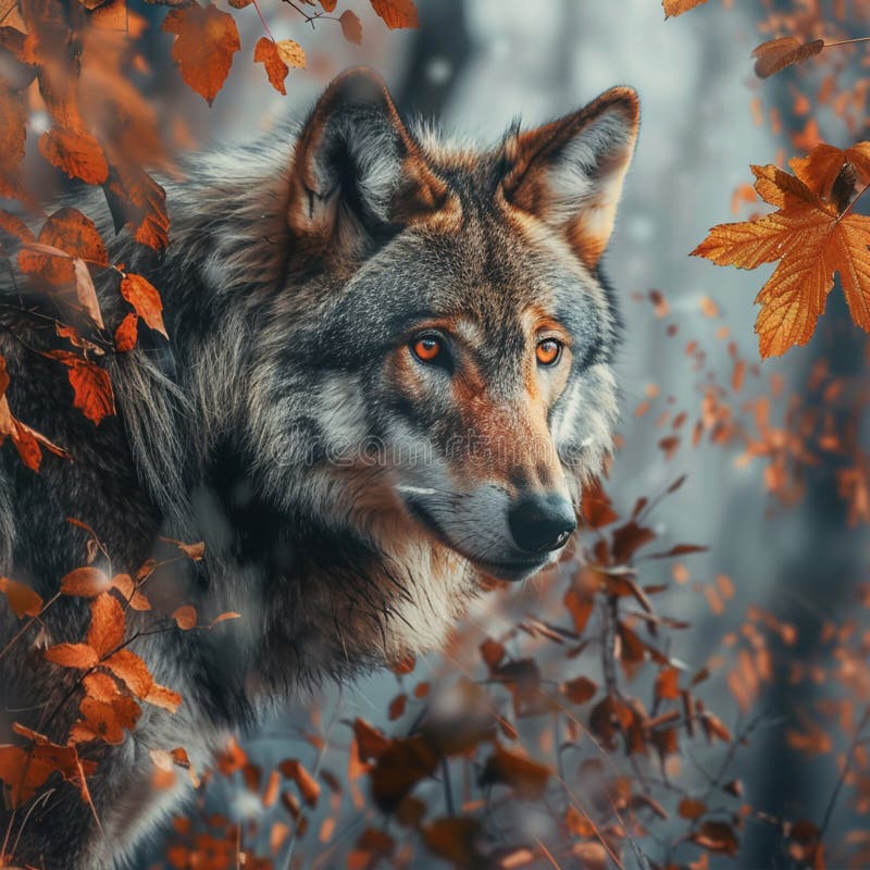 Close Up of Wolf S Face with Red and Blue Flames. Generative AI Stock ...