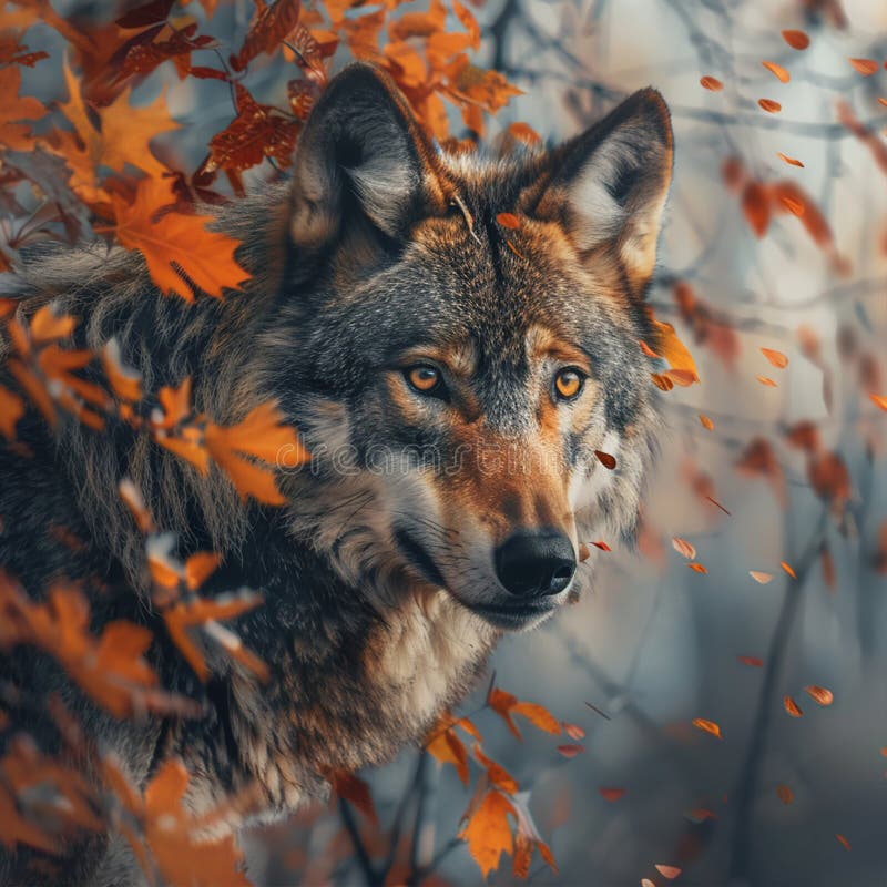 A Close-up Portrait of a Wild Wolf in Fall. AI Stock Illustration ...