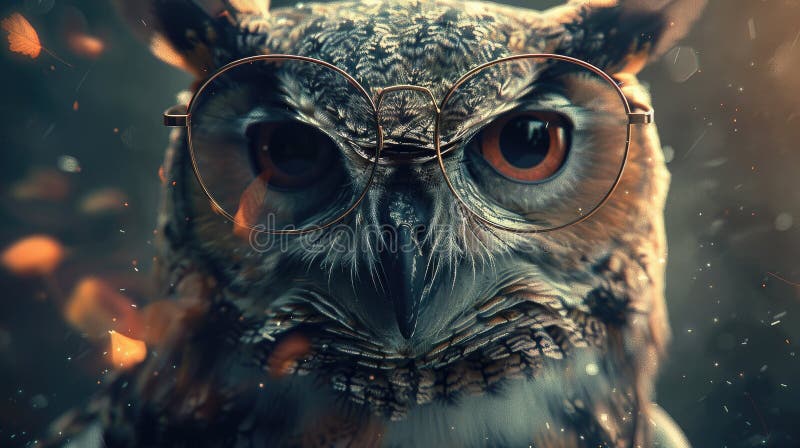Close-up Portrait of a Wise Owl Wearing Reading Glasses Stock ...