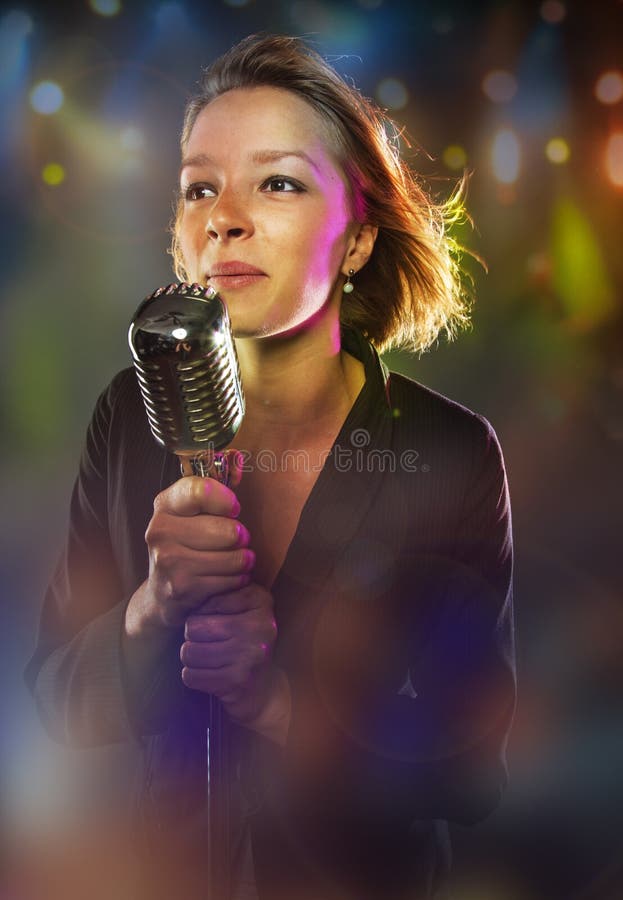 Close-up Portrait of Woman Singer Stock Image - Image of makeup, blond ...