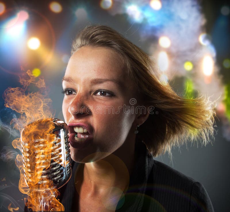 Close-up Portrait of Woman Singer Stock Image - Image of industrial ...
