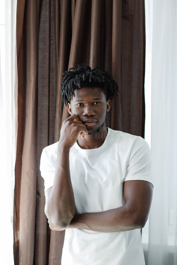 Close-up Portrait of Young African American Man with Dreadlocks. Stock ...