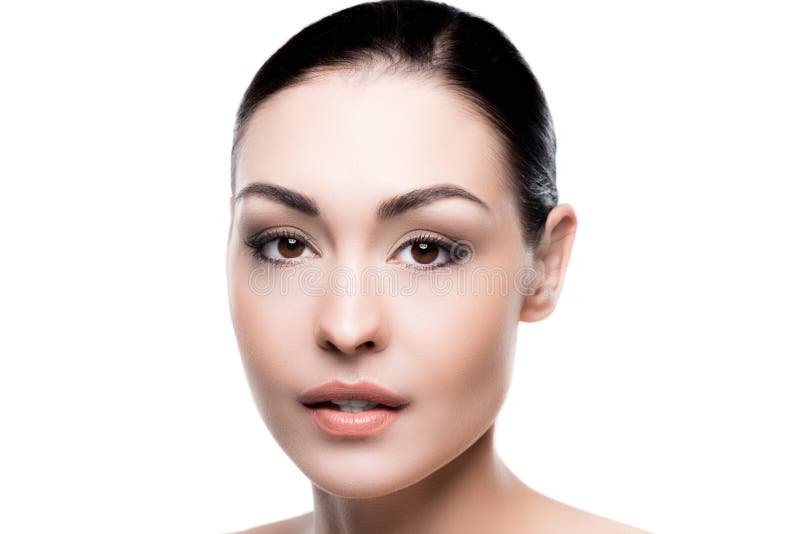 Close Up Portrait of Young Attractive Lady Looking at Camera Stock ...