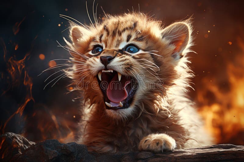 Brave young kitten roaring stock illustration. Illustration of roar ...