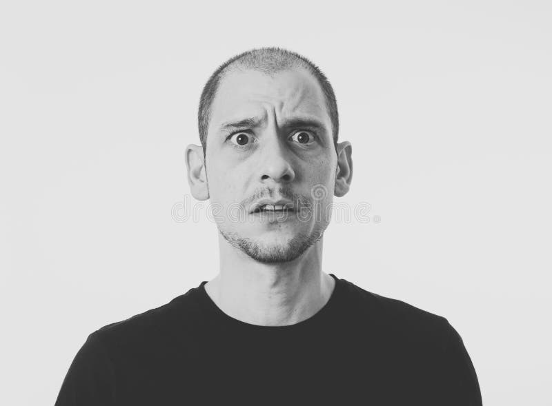 Facial Expressions and Human Emotions. Portrait of Confused Young Man ...