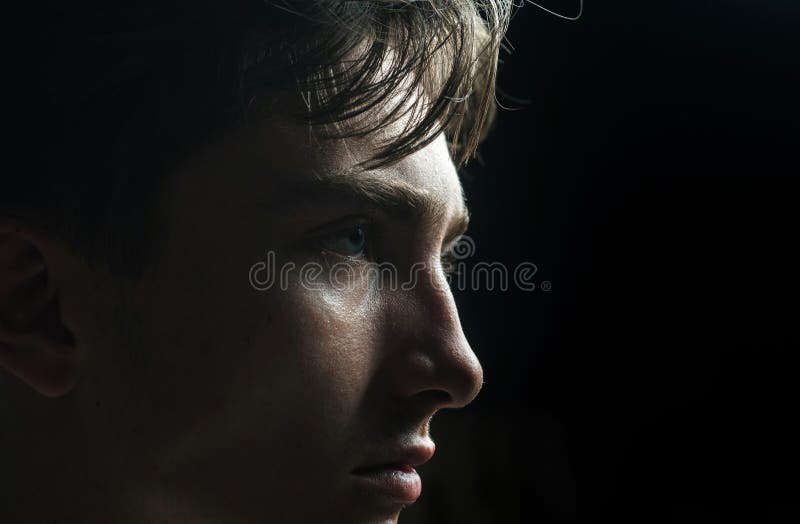Close Up Portrait of Young Man. Handsome Guy Face on Black. Stock Image ...